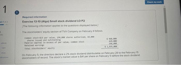 Solved Required information Exercise 13-10 (Algo) Small | Chegg.com