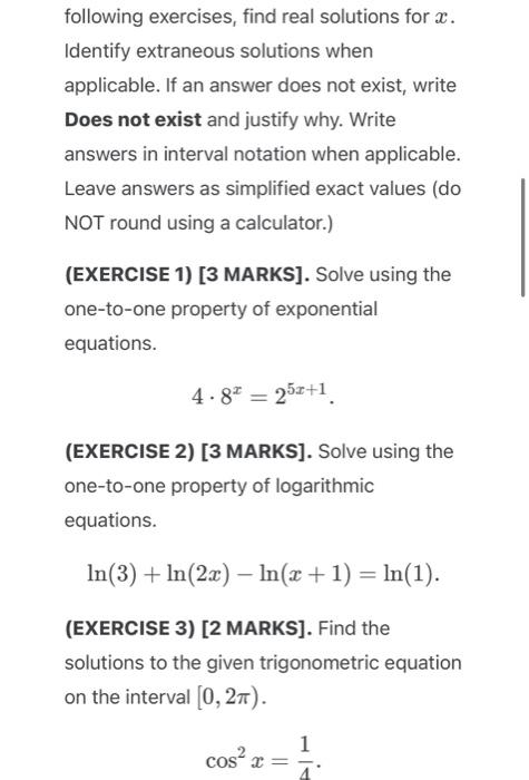 Solved following exercises, find real solutions for x. | Chegg.com Solved following exercises, find real solutions for x. | Chegg.com