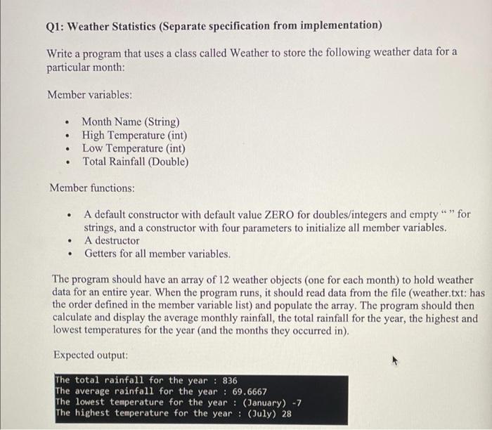 Solved Q1: Weather Statistics (Separate specification from | Chegg.com