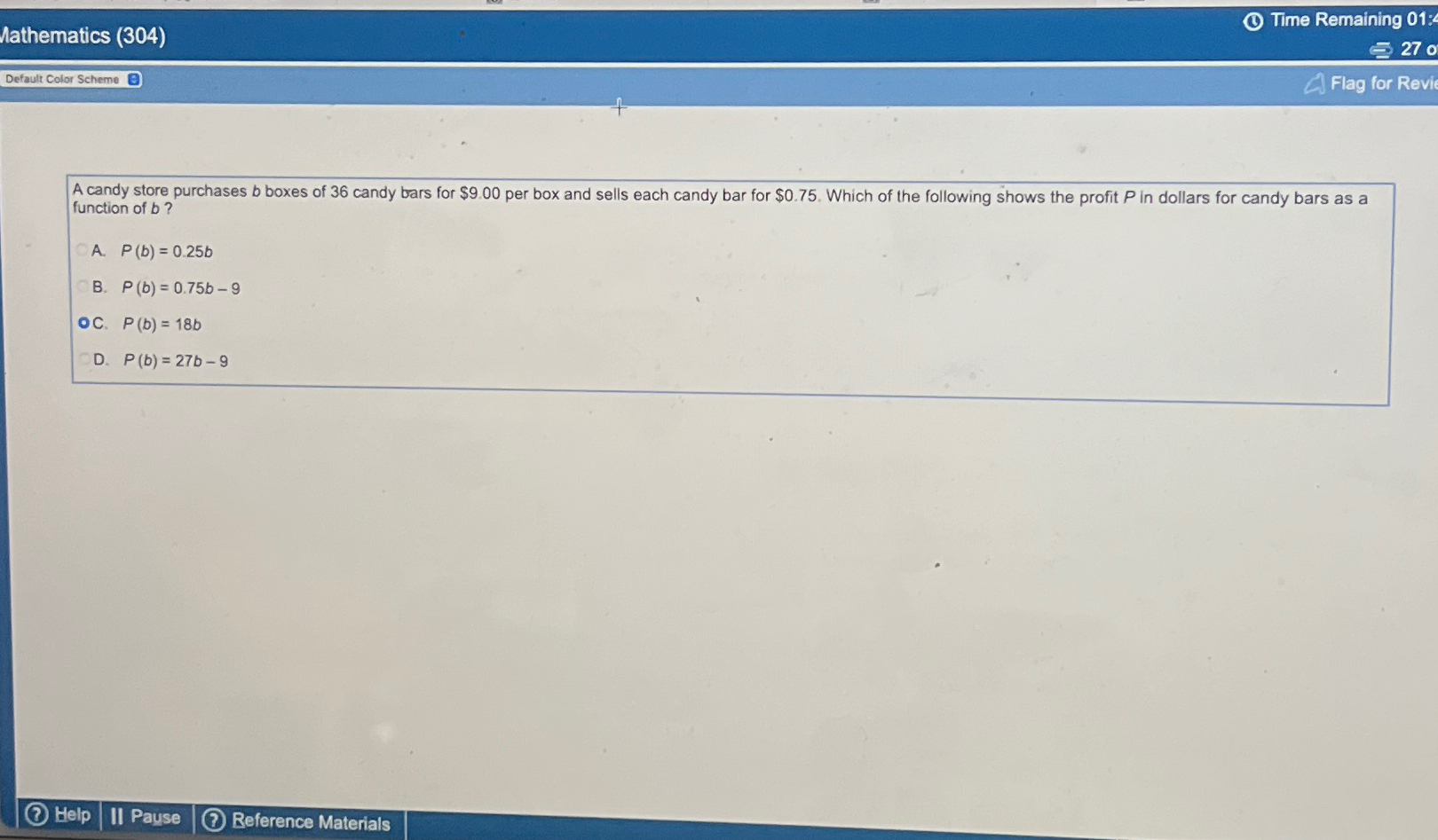 Solved Mathematics (304)Time Remaining27 。Default Color | Chegg.com