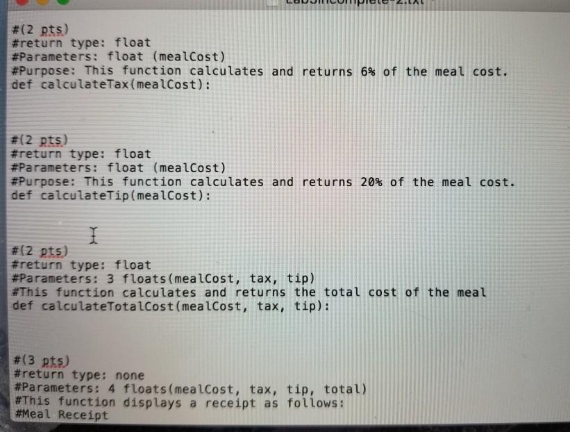 Solved Lab 5: Functions Instructions: Fill in the missing | Chegg.com