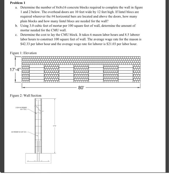 Solved Problem 1 a. Determine the number of 8x8x16 concrete | Chegg.com