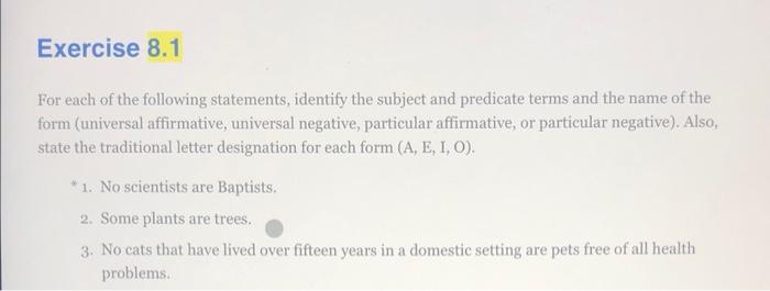 Solved For each of the following statements, identify the | Chegg.com