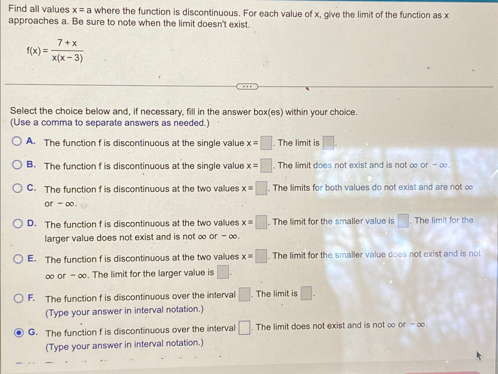 Solved Find all values x=a where the function is | Chegg.com