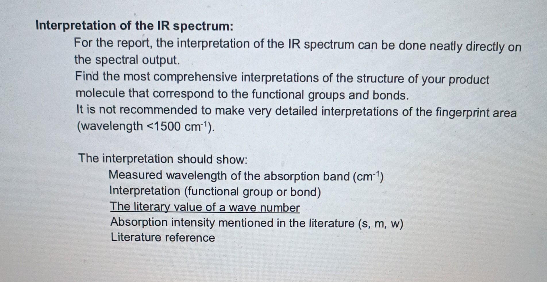 Solved Interpretation Of The Ir Spectrum For The Report