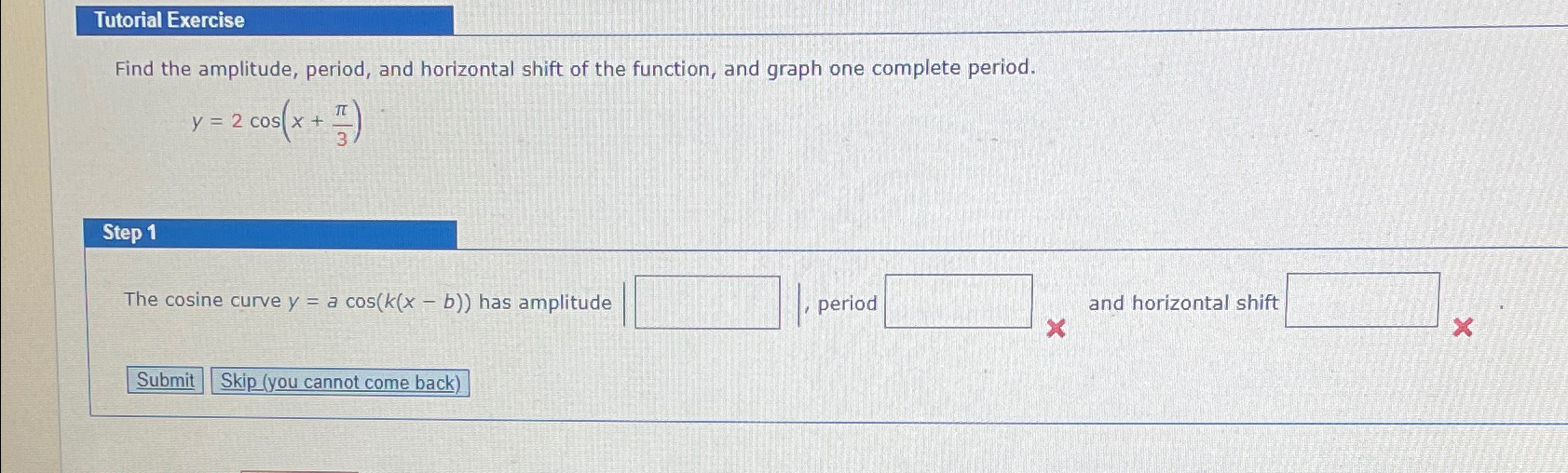 Solved Tutorial ExerciseFind the amplitude, period, and | Chegg.com