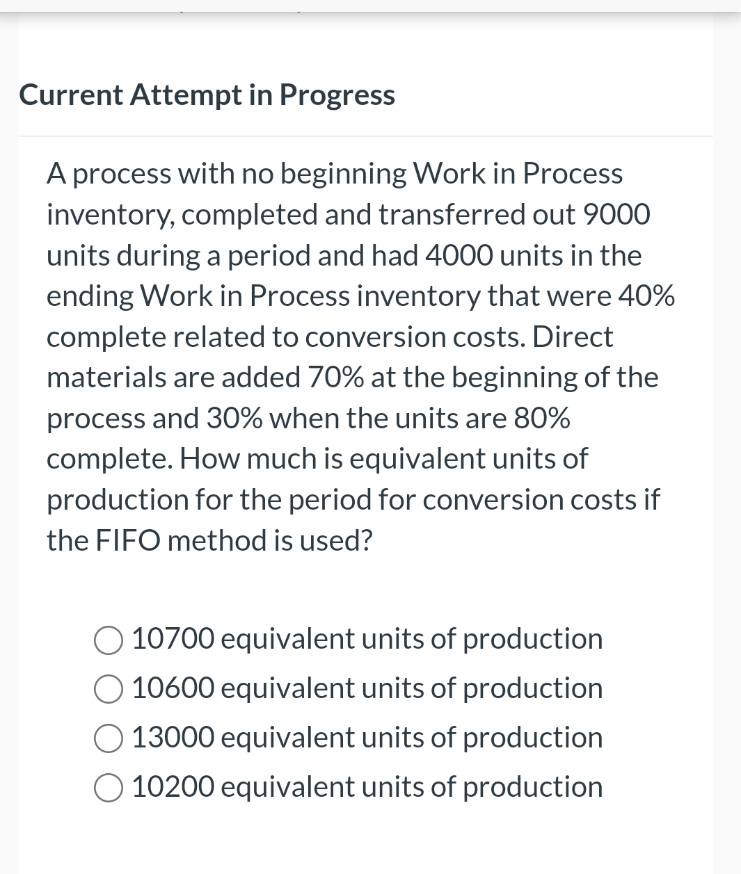 Solved Current Attempt in ProgressA process with no | Chegg.com