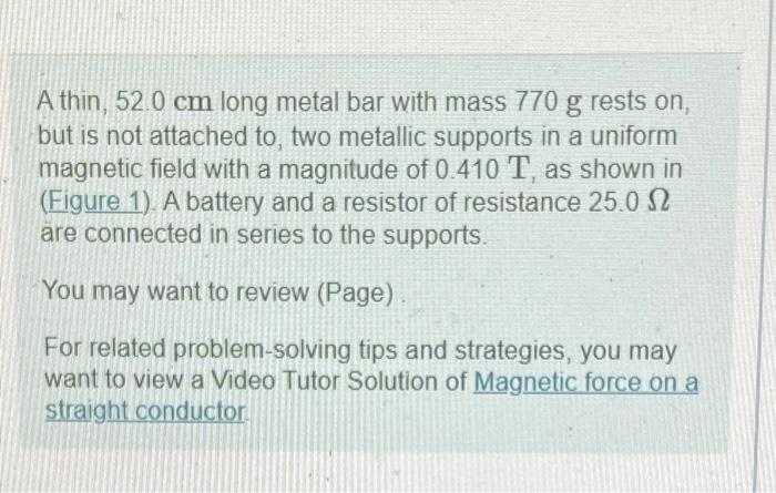 Solved A thin, 52.0 cm long metal bar with mass 770 g rests | Chegg.com
