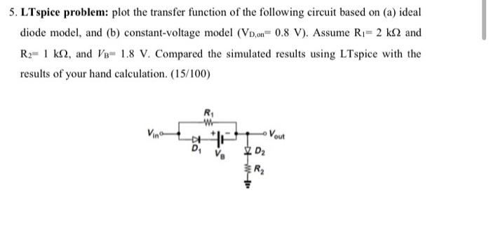Solved 5. LTspice problem: plot the transfer function of the | Chegg.com