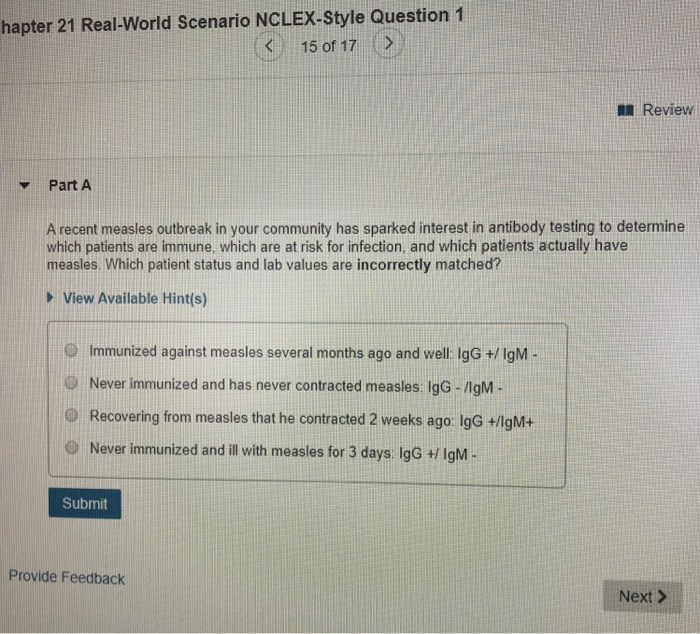 Solved hapter 21 Real-World Scenario NCLEX-Style Question 1 | Chegg.com