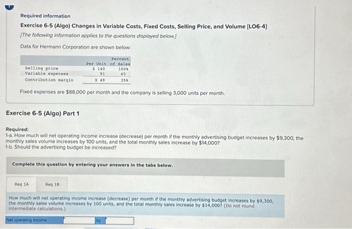 Solved Required information Exercise 6-5 (Algo) Changes in | Chegg.com