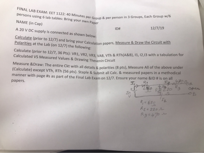 Solved FINAL LAB EXAM: EET 1122: 40 Minutes per Group & per | Chegg.com