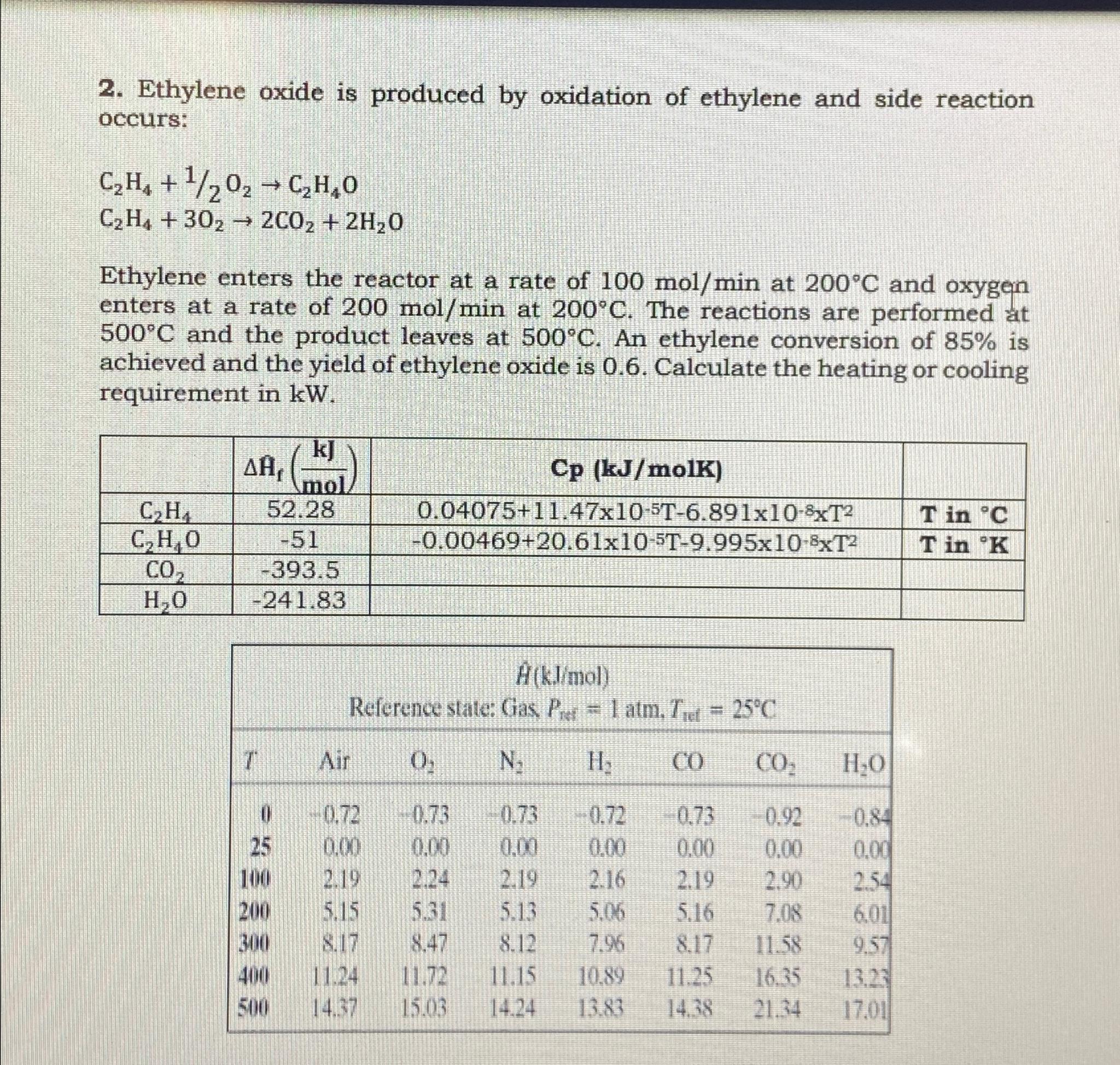Solved Ethylene oxide is produced by oxidation of ethylene | Chegg.com