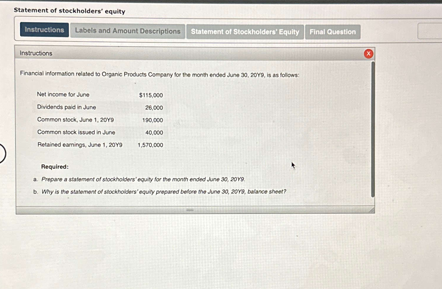 Solved Statement of stockholders' equityLabels and Amount | Chegg.com
