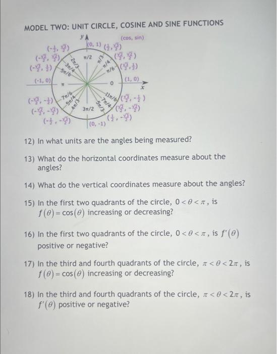 Solved MODEL TWO: UNIT CIRCLE, COSINE AND SINE FUNCTIONS 12) | Chegg.com