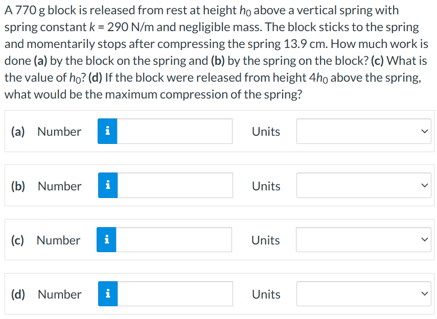 Solved A 770 ﻿g block is released from rest at height \( | Chegg.com