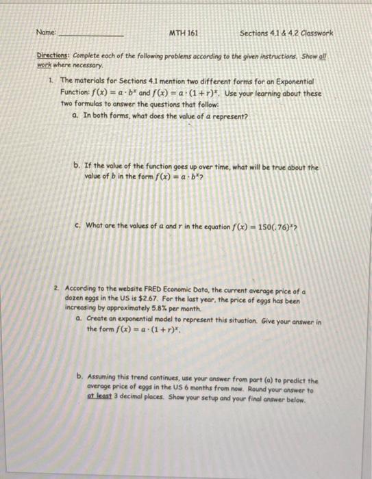 Solved Function: f(x)=a⋅bx and f(x)=a⋅(1+r)x. Use your | Chegg.com
