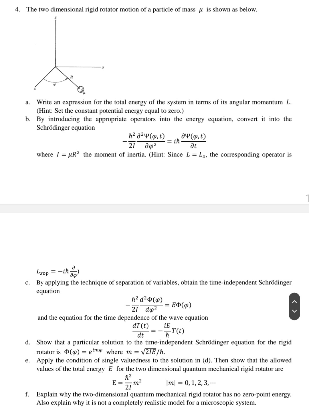 Solved The two dimensional rigid rotator motion of a | Chegg.com
