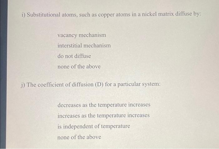 Solved i) Substitutional atoms, such as copper atoms in a | Chegg.com
