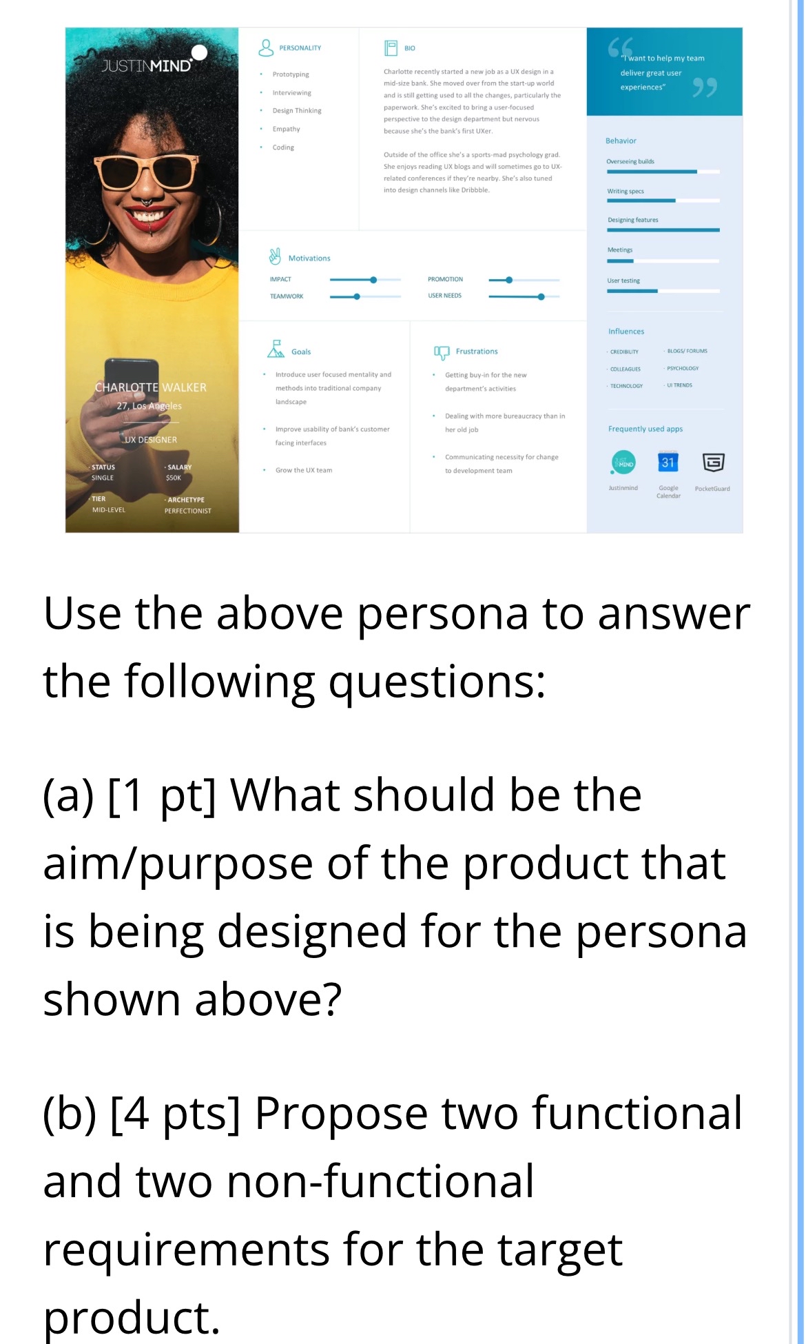 Solved Use the above persona to answer the following | Chegg.com