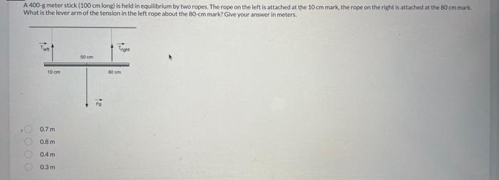 Solved A 400−8 meter stick ( 100 cm long) is held in | Chegg.com