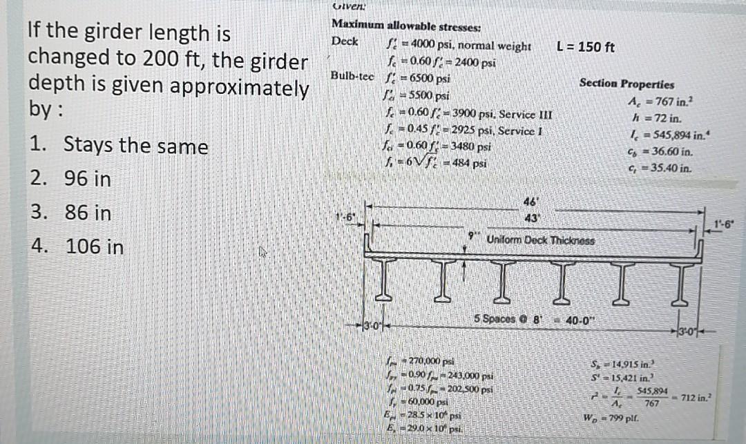 Solved If the girder length is changed to 200 ft, the girder | Chegg.com