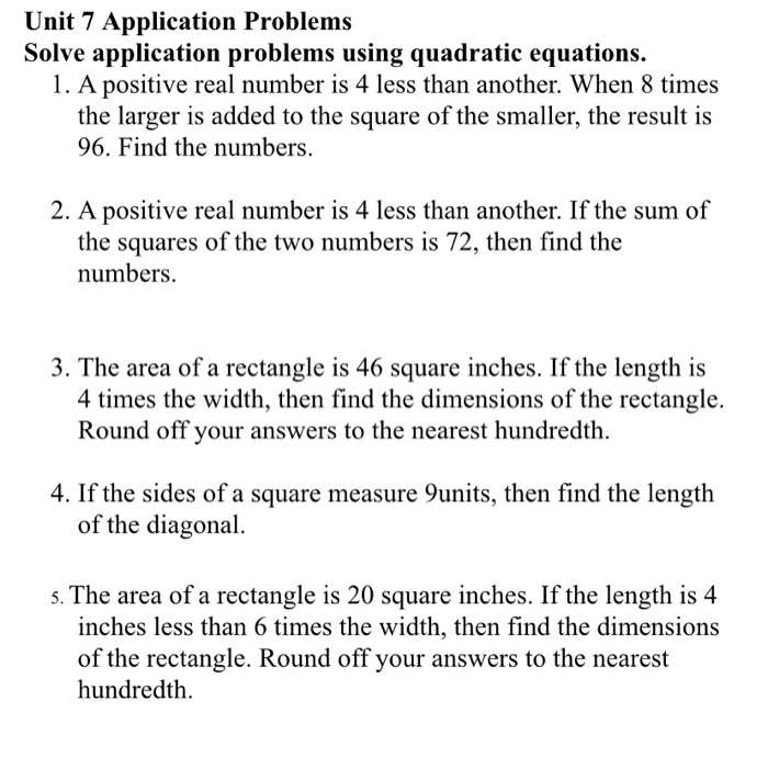 Solved Unit 7 Application Problems Solve application | Chegg.com