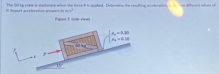 Solved The 50 kg crate is stationary when the force P is | Chegg.com