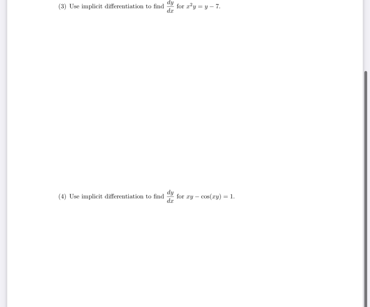 Solved (3) ﻿Use implicit differentiation to find dydx ﻿for | Chegg.com