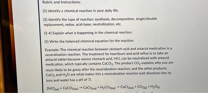 Solved Rubric and Instructions: (1) Identify a chemical | Chegg.com