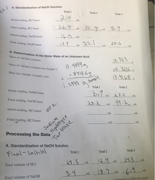 Solved Experiment 24 The Standardization of a Basic Solution | Chegg.com