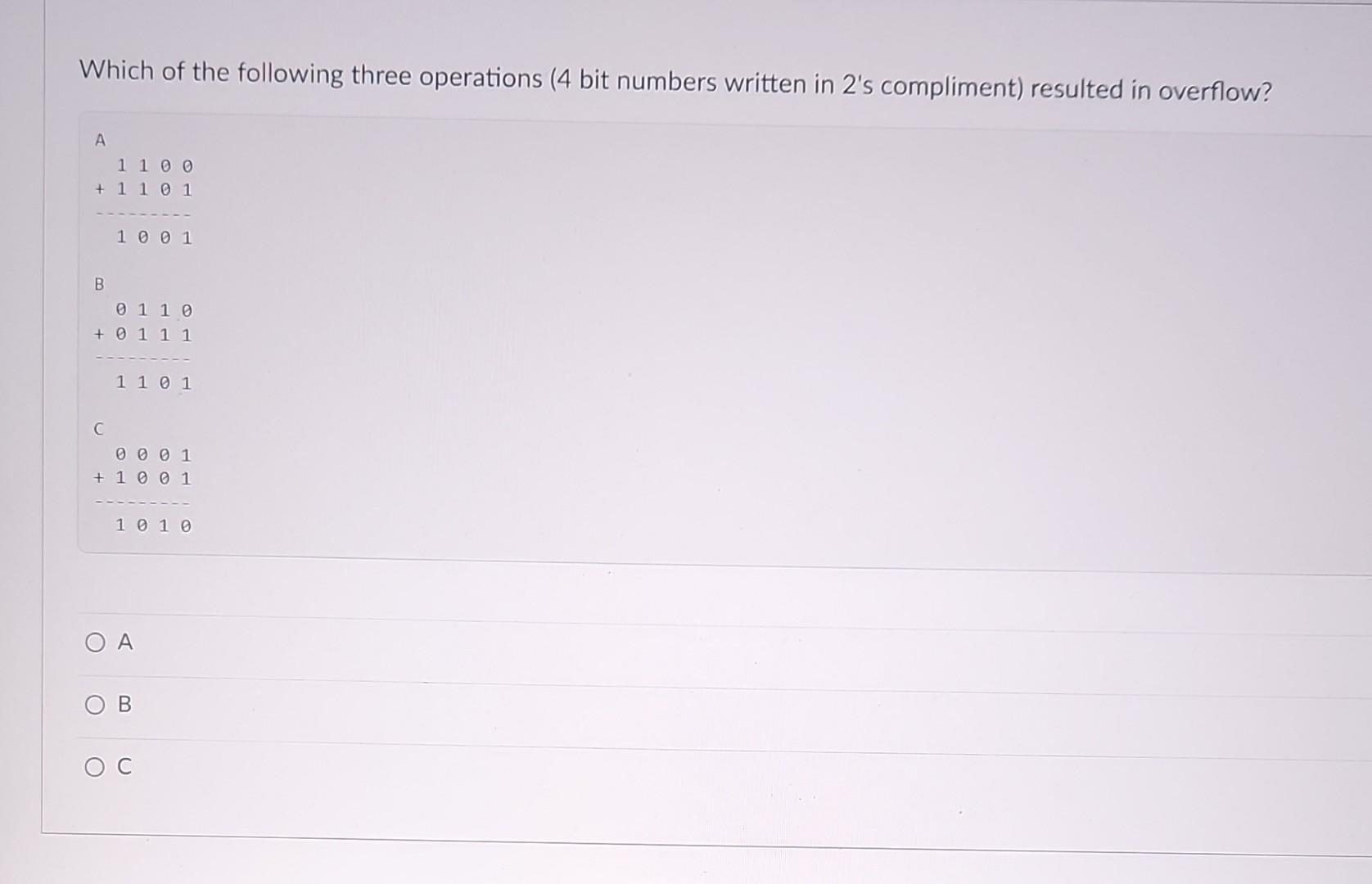Solved Which of the following three operations (4 bit | Chegg.com