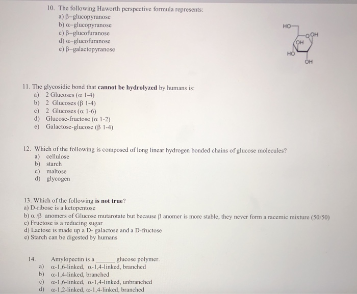 Solved 10. The following Haworth perspective formula | Chegg.com