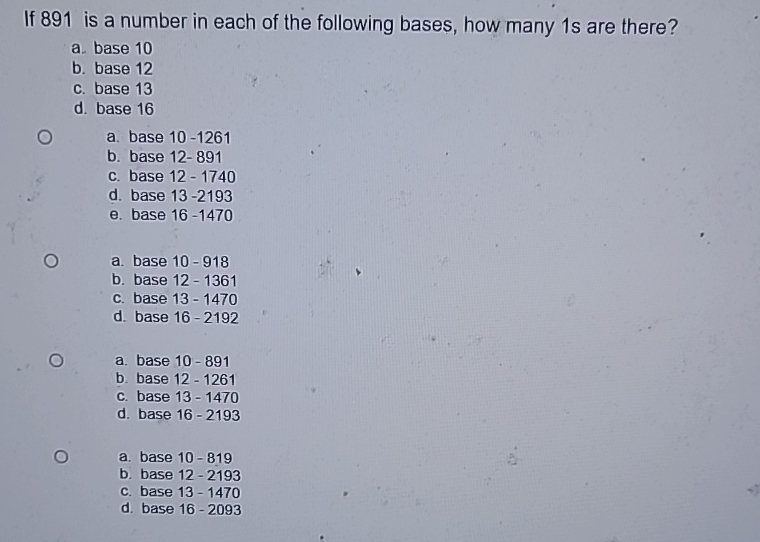 Solved If 891 ﻿is a number in each of the following bases, | Chegg.com