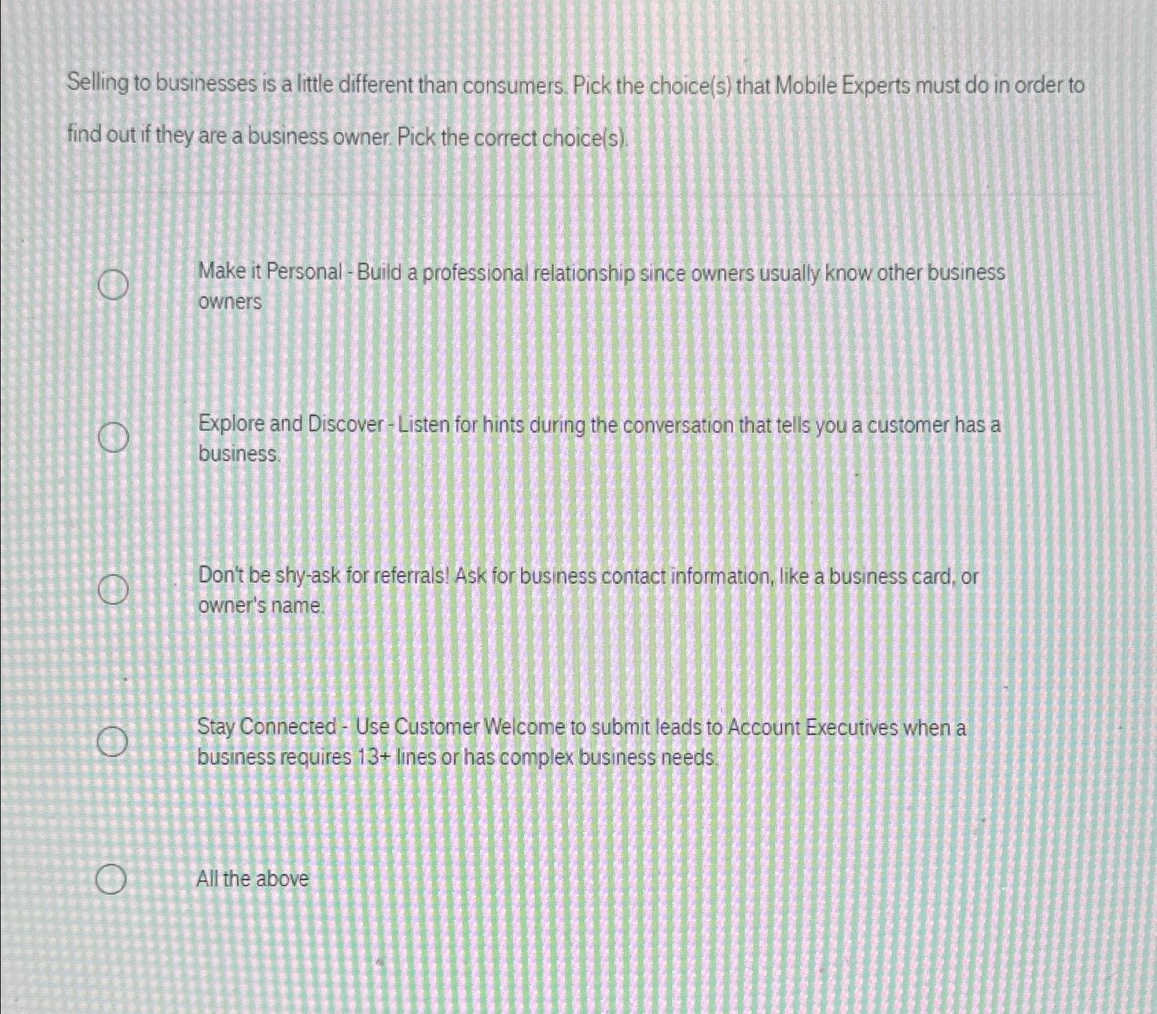 Solved Selling to businesses is a little different than | Chegg.com