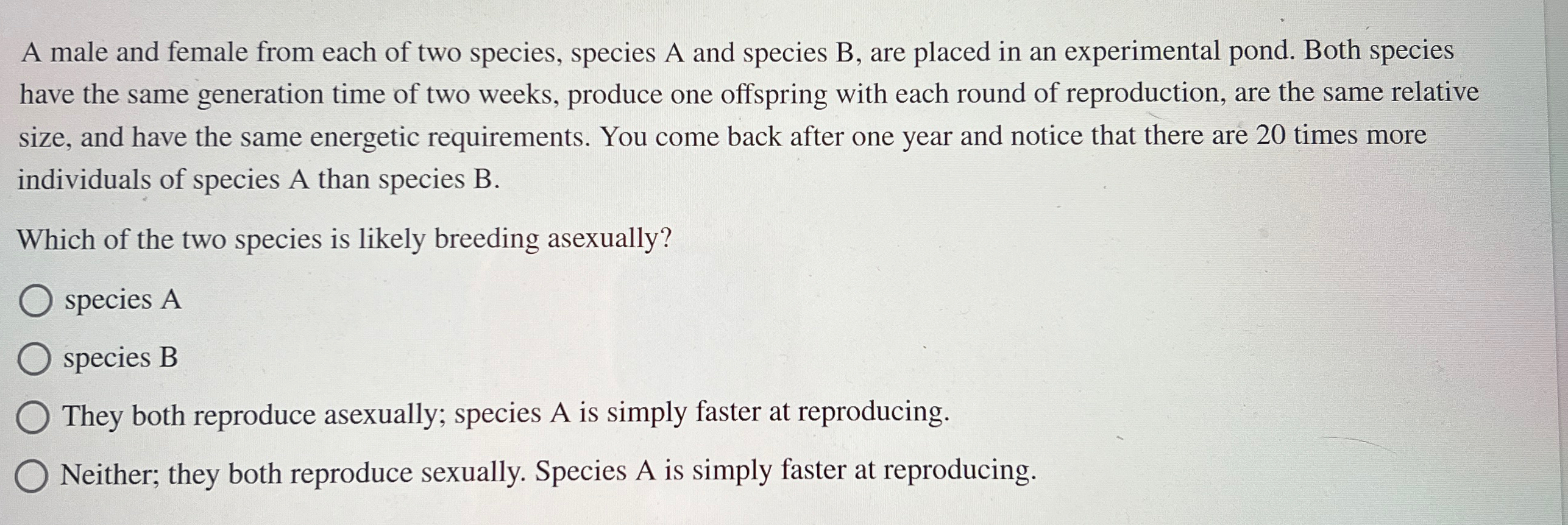 Solved A male and female from each of two species, species A | Chegg.com