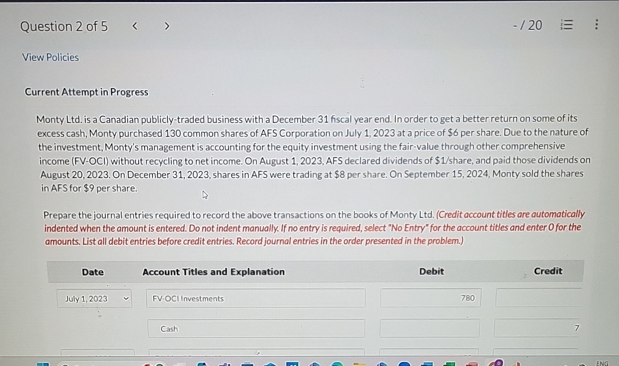 Solved by an EXPERT Question 2 ﻿of 5/ 20View PoliciesCurrent Attempt in | Chegg.com