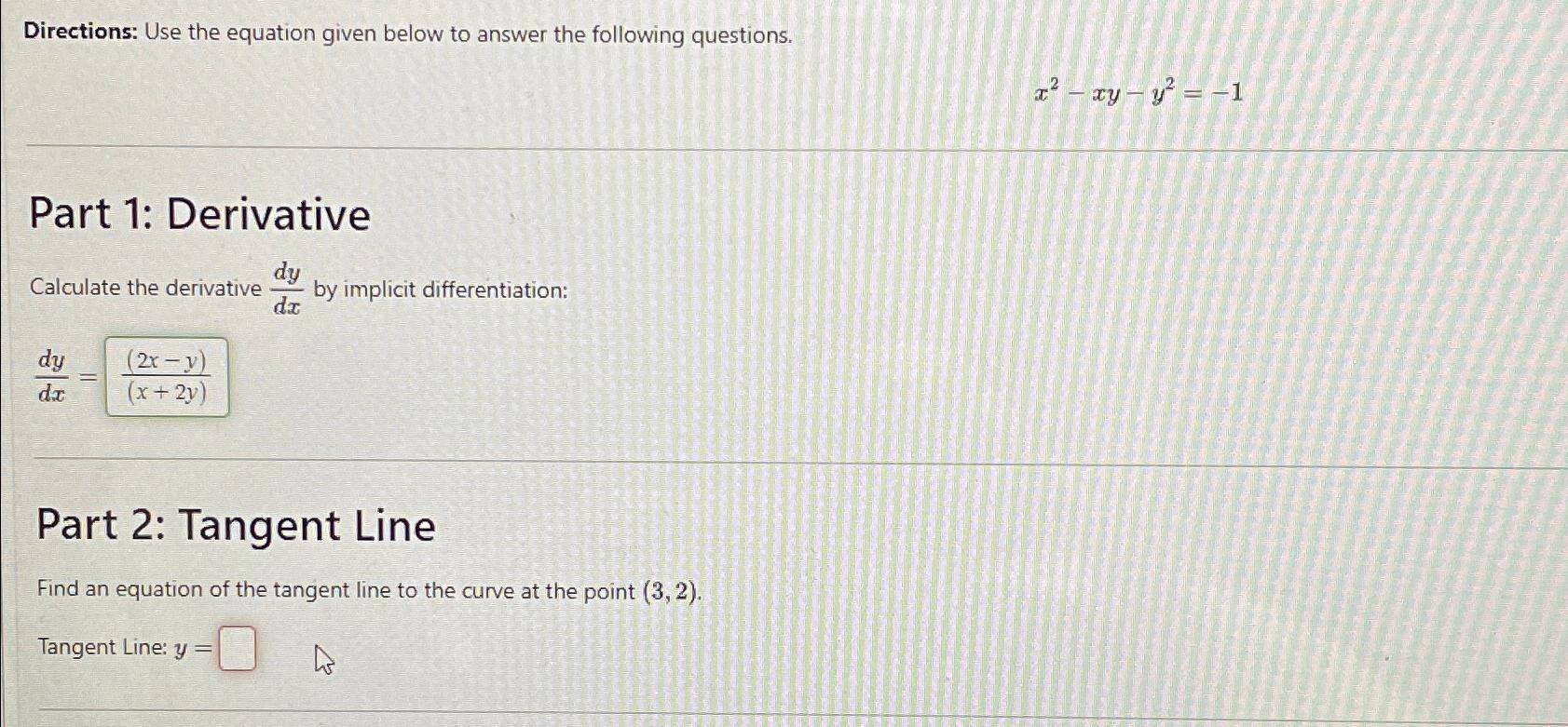 Solved Directions: Use the equation given below to answer | Chegg.com