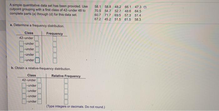 Solved A simple quantitative data set has been provided. Use | Chegg.com