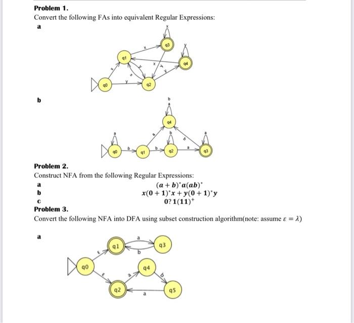 Solved Problem 1. Convert the following FAs into equivalent | Chegg.com
