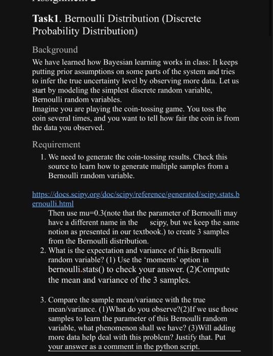 Solved Task1. Bernoulli Distribution (Discrete Probability | Chegg.com