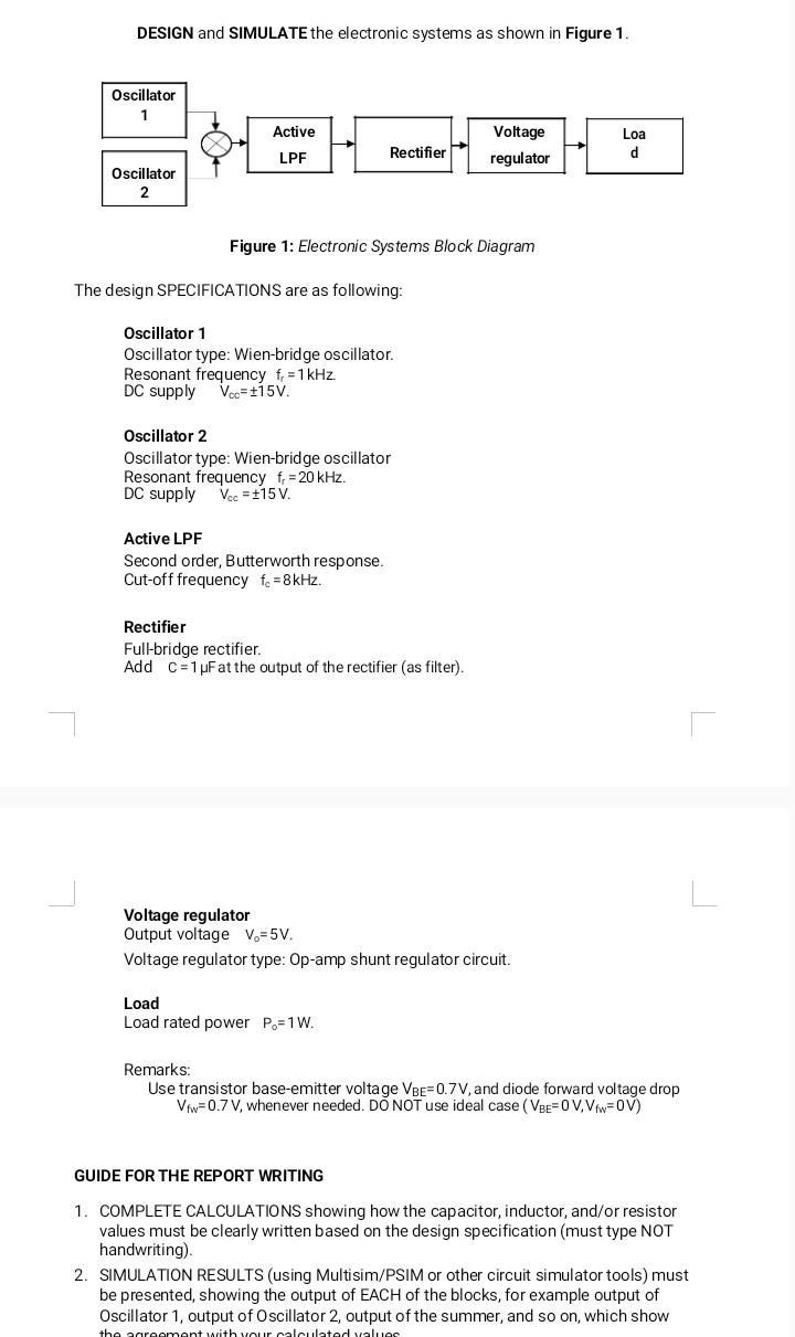 DESIGN and SIMULATE the electronic systems as shown | Chegg.com