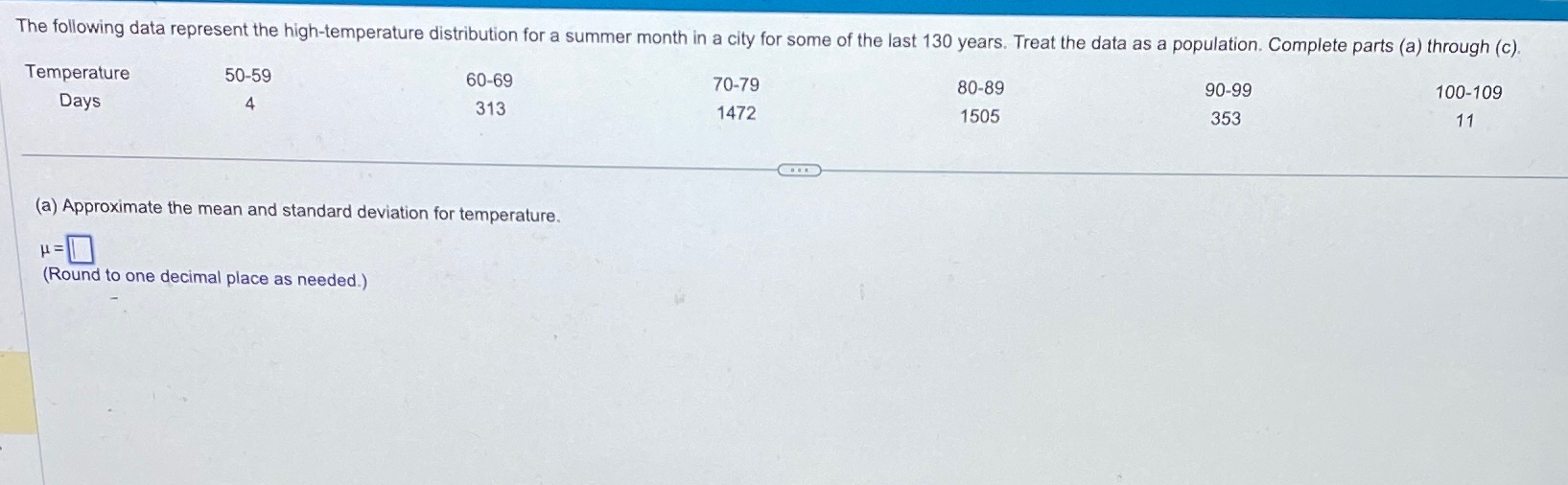 Solved Please help The following data represent the | Chegg.com