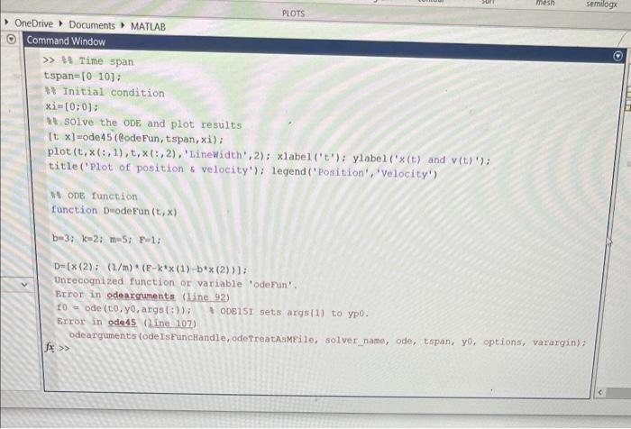 Solved - OneDrive • Documents • MATLAB Piots Command Window | Chegg.com