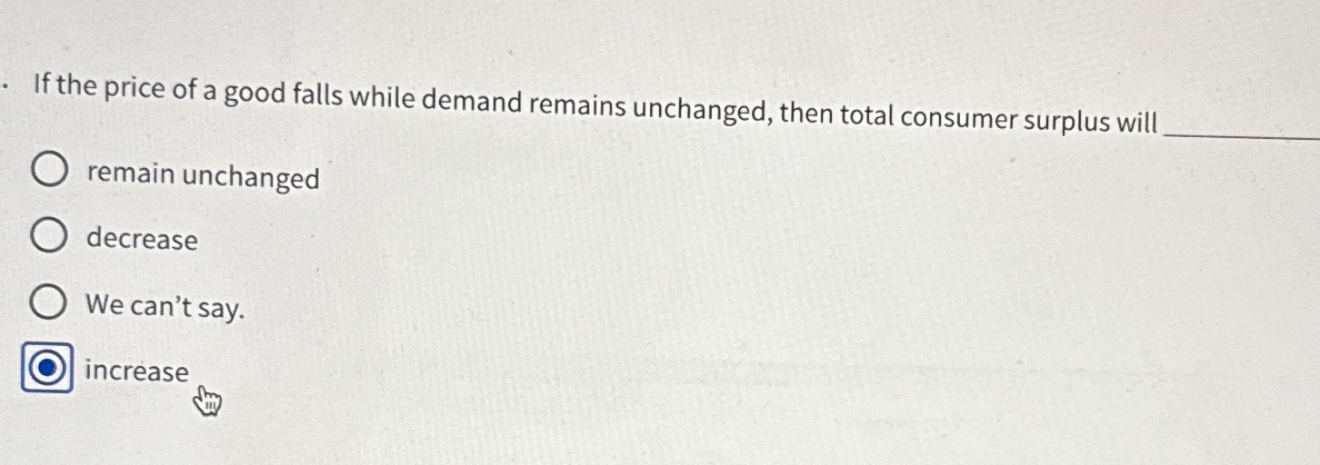 Solved If the price of a good falls while demand remains | Chegg.com