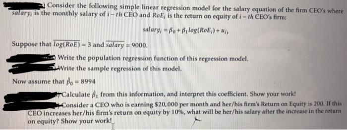 Solved Consider The Following Simple Linear Regression Model 7443