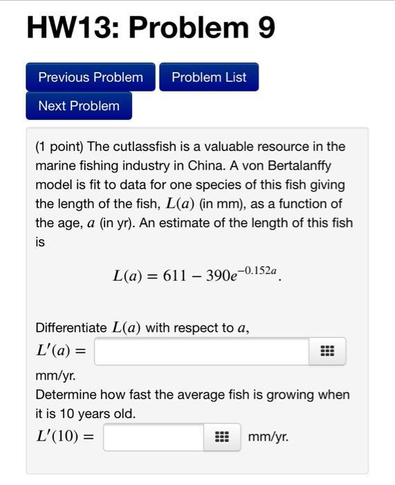 Solved HW13: Problem 9 Problem List Previous Problem Next | Chegg.com Solved HW13: Problem 9 Problem List Previous Problem Next | Chegg.com