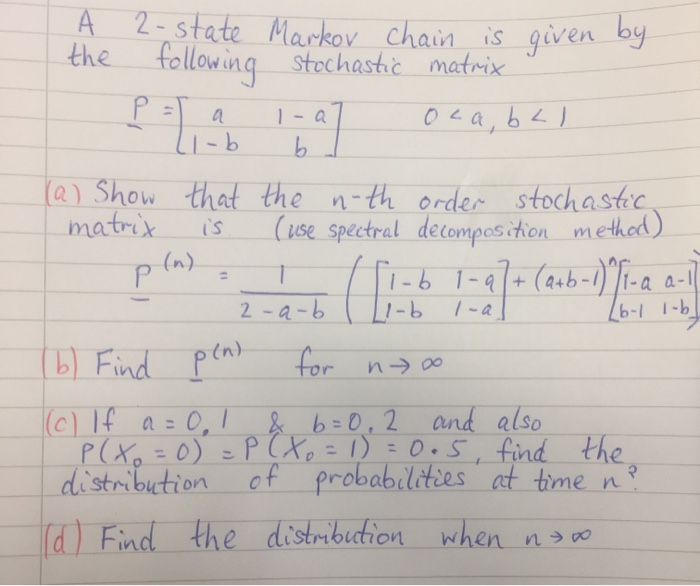 Solved A 2-state Markov chain is given by the following | Chegg.com