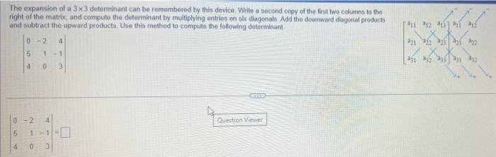 Solved The expansion of a 3x3 determinant can be remembered | Chegg.com