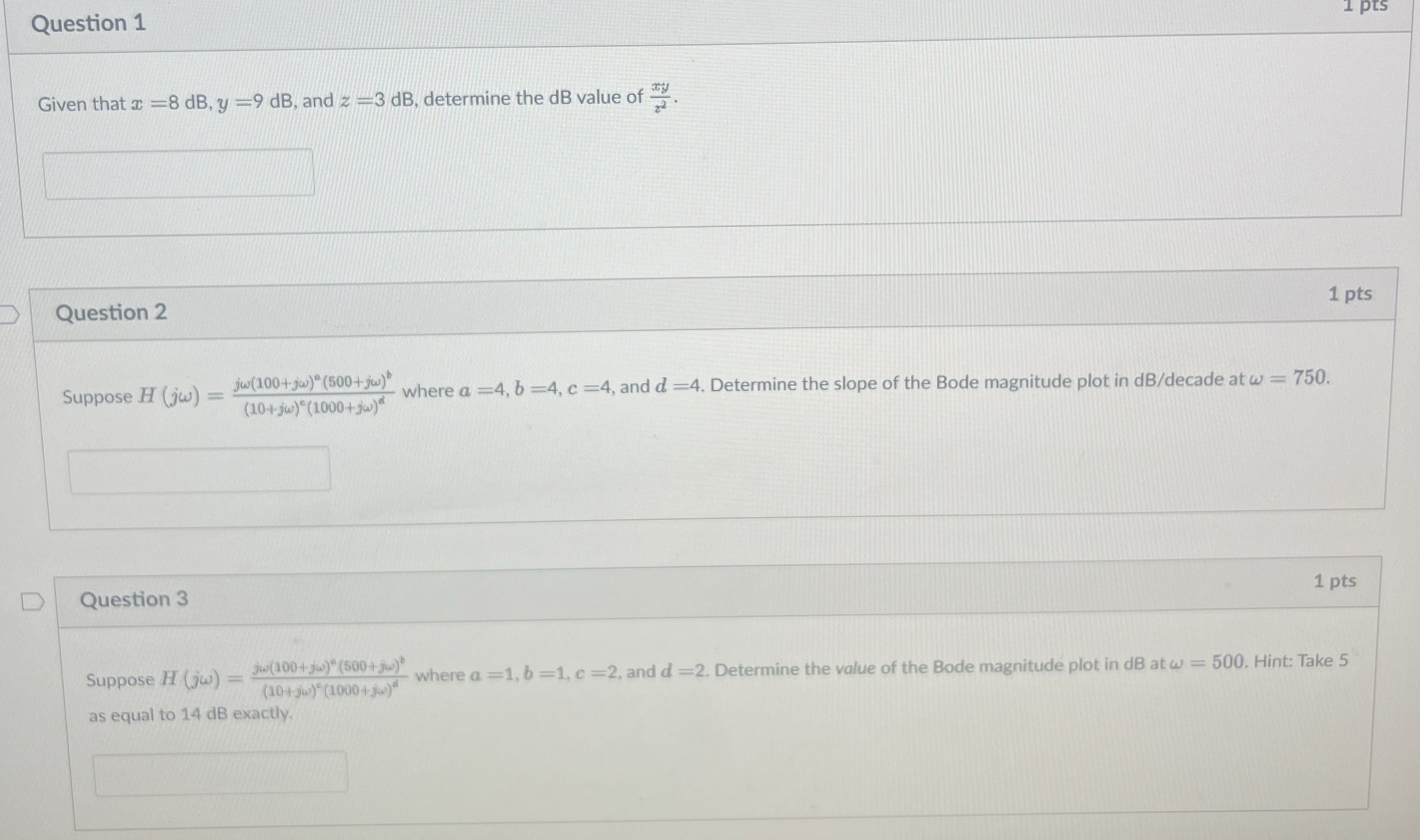 Solved Question 1Given that x=8dB,y=9dB, ﻿and z=3dB, | Chegg.com